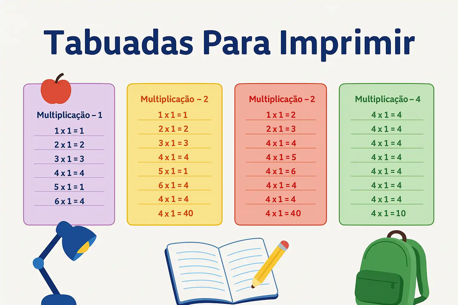 Tabuadas Para Imprimir - Baixe Grátis!
